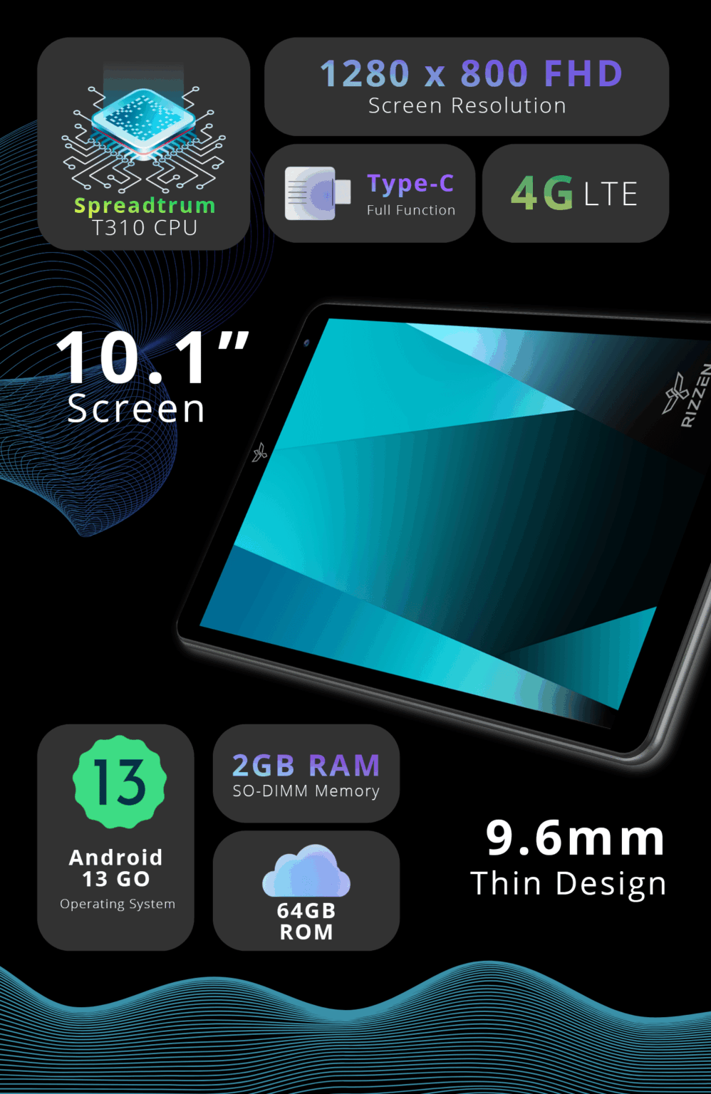 Rizzen NovaTab R10 Smart Tablet 10.1” | Free Cover Included